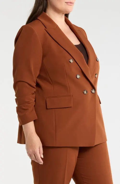 TAHARI ASL Double-breasted Blazer With Ruched Sleeves - Cinnamon