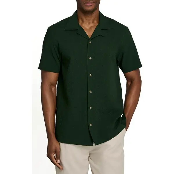 BROOKLYN BRIGADE Solid Myrtle Short Sleeve Seersucker Camp Shirt - Green