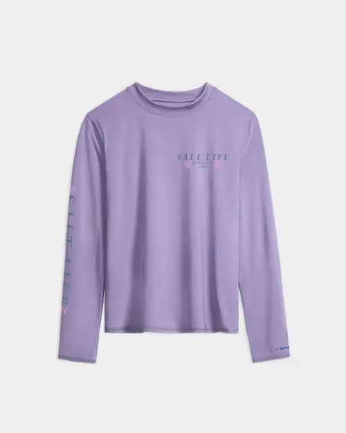 SALT LIFE Salty Marlin Badge Performance Long Sleeve Tee - Pale Lavender Heather