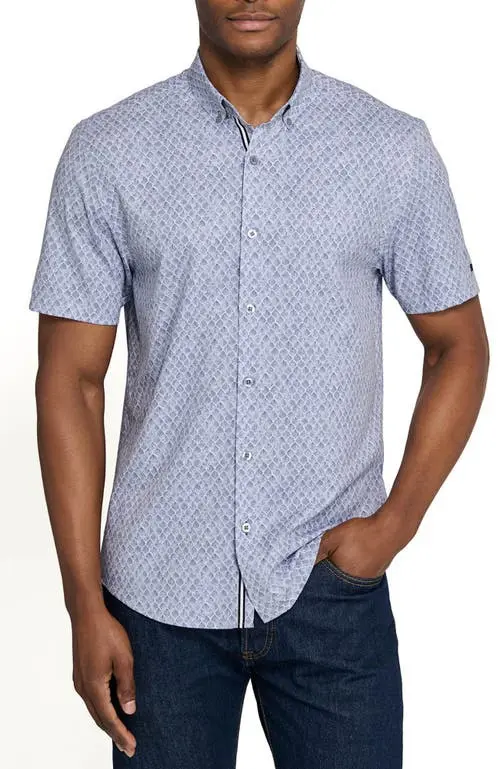 BROOKLYN BRIGADE Prospect Shell Short Sleeve Button Down Performance Shirt - Dusty Blue