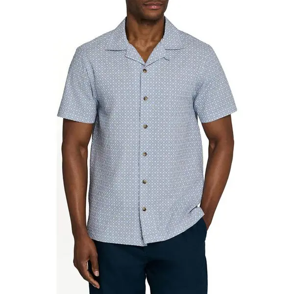 BROOKLYN BRIGADE Diamond Gem Short Sleeve Seersucker Camp Shirt - Grey