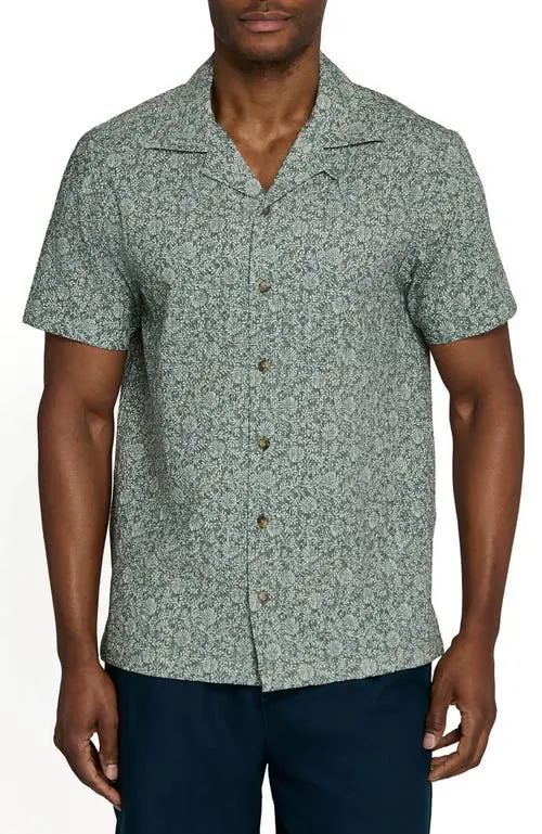 BROOKLYN BRIGADE Floral Vine Short Sleeve Seersucker Camp Shirt - Green