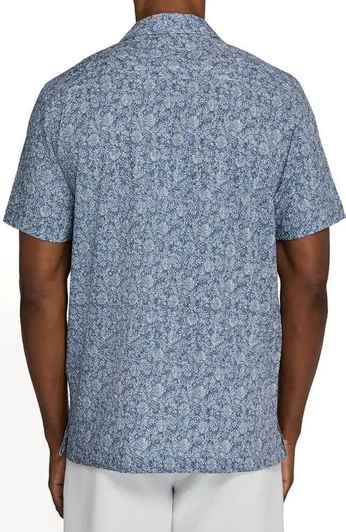 BROOKLYN BRIGADE Floral Vine Short Sleeve Seersucker Camp Shirt - Navy