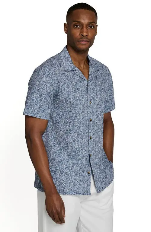BROOKLYN BRIGADE Floral Vine Short Sleeve Seersucker Camp Shirt - Navy
