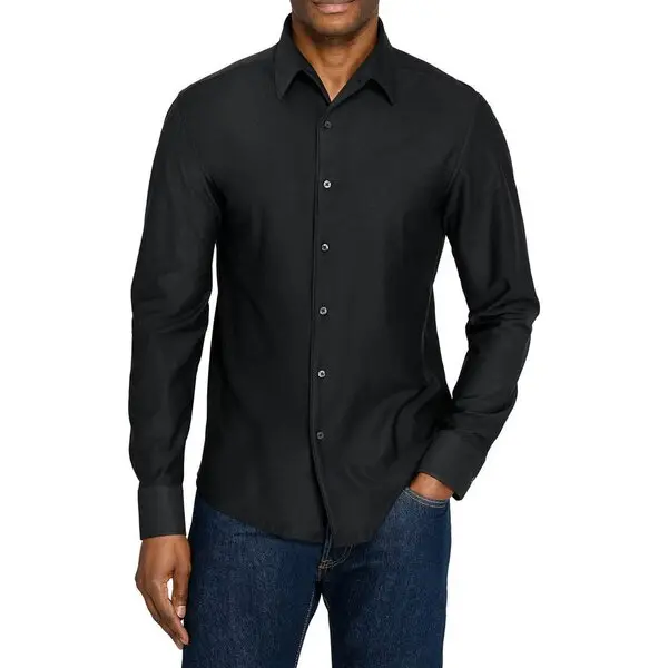 BROOKLYN BRIGADE Solid Mapleton Luxe Cross Dyed Long Sleeve Shirt - Black