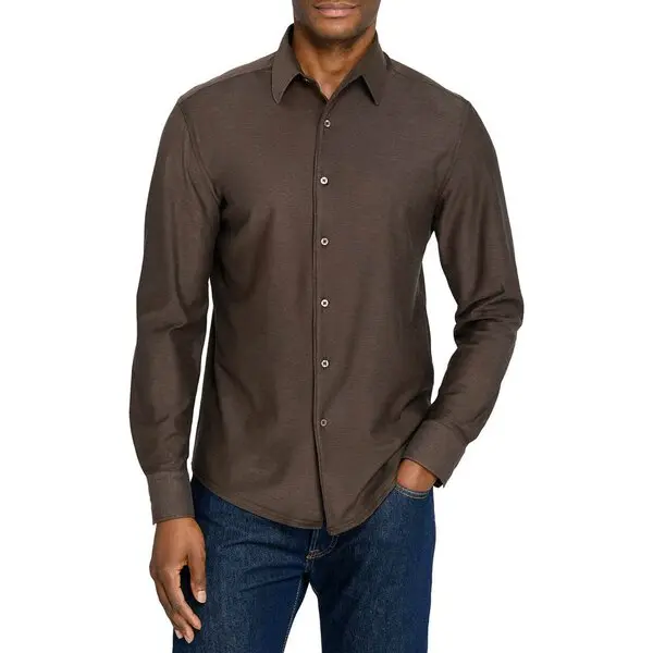 BROOKLYN BRIGADE Solid Mapleton Luxe Cross Dyed Long Sleeve Shirt - Brown