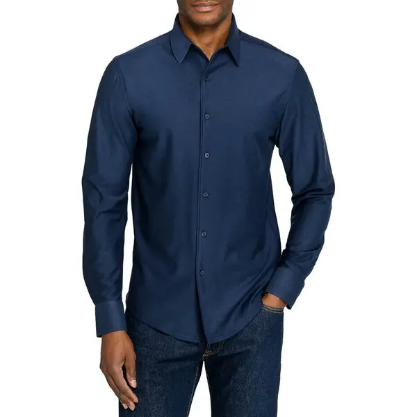 BROOKLYN BRIGADE Solid Mapleton Luxe Cross Dyed Long Sleeve Shirt - Navy