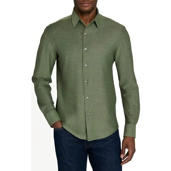 BROOKLYN BRIGADE Solid Mapleton Luxe Cross Dyed Long Sleeve Shirt - Olive