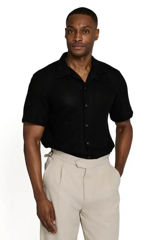 BROOKLYN BRIGADE Bedford Crochet Camp Shirt - Black