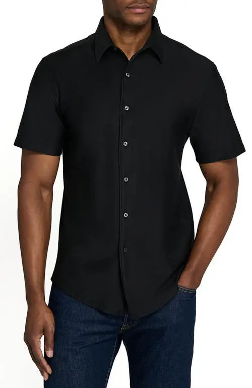 BROOKLYN BRIGADE Solid Mapleton Luxe Cross Dyed Short Sleeve Shirt - Black
