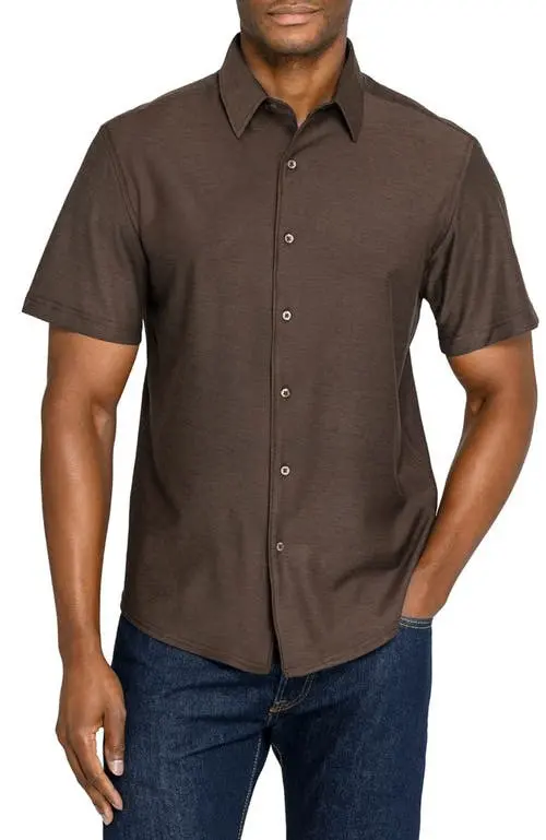 BROOKLYN BRIGADE Solid Mapleton Luxe Cross Dyed Short Sleeve Shirt - Brown