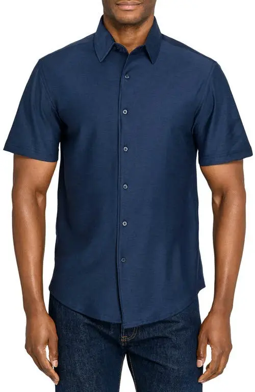 BROOKLYN BRIGADE Solid Mapleton Luxe Cross Dyed Short Sleeve Shirt - Navy