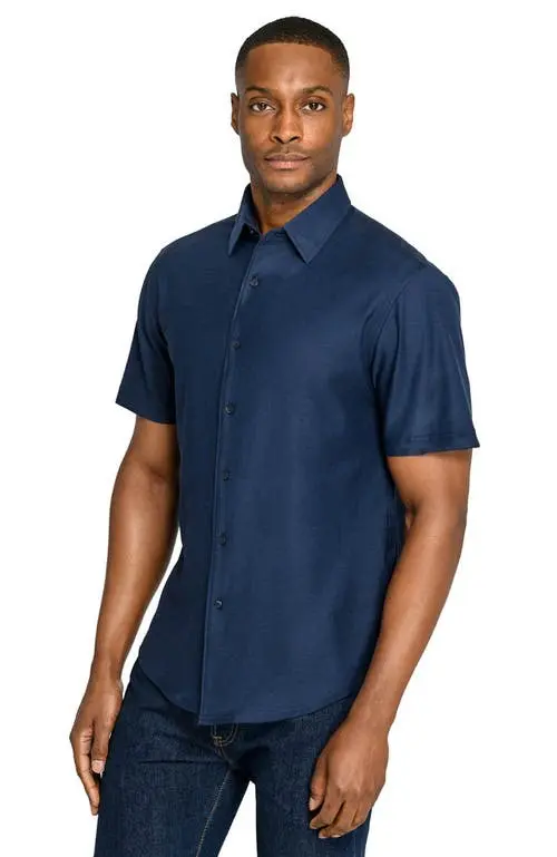 BROOKLYN BRIGADE Solid Mapleton Luxe Cross Dyed Short Sleeve Shirt - Navy