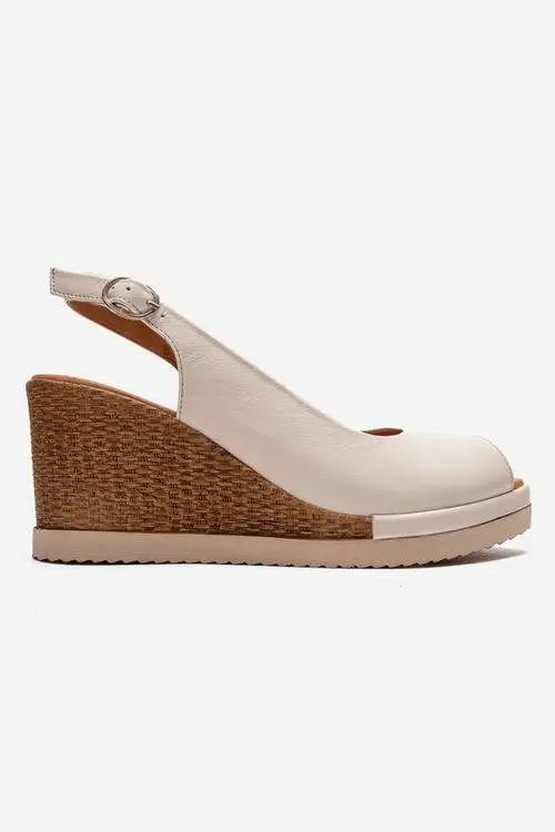FOREVER & ALWAYS SHOES Helina Leather Wedge Sandal - Cream