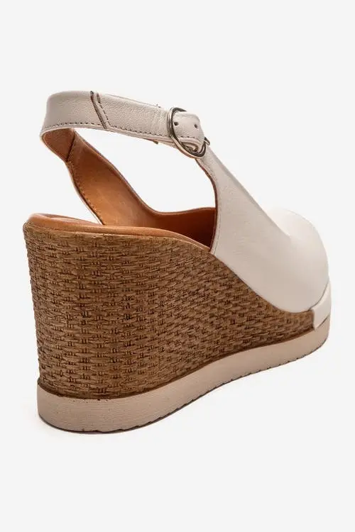 FOREVER & ALWAYS SHOES Helina Leather Wedge Sandal - Cream
