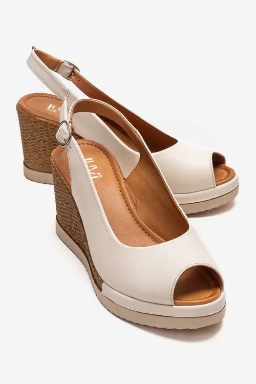 FOREVER & ALWAYS SHOES Helina Leather Wedge Sandal - Cream