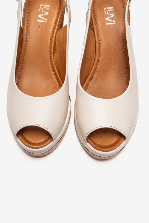 FOREVER & ALWAYS SHOES Helina Leather Wedge Sandal - Cream