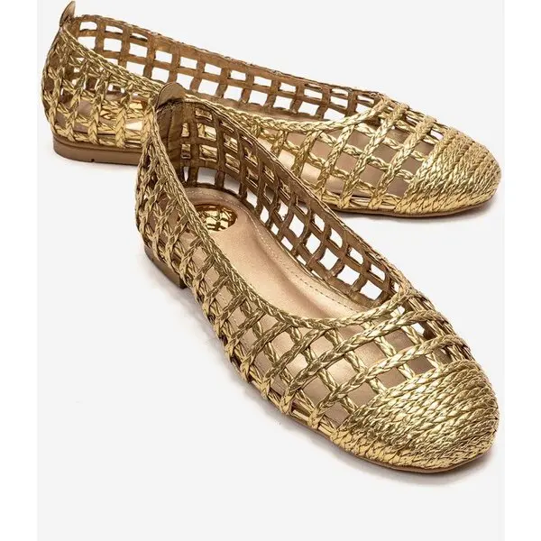 PROLOGUE SHOES Elvaris Woven Ballet Flat - Gold
