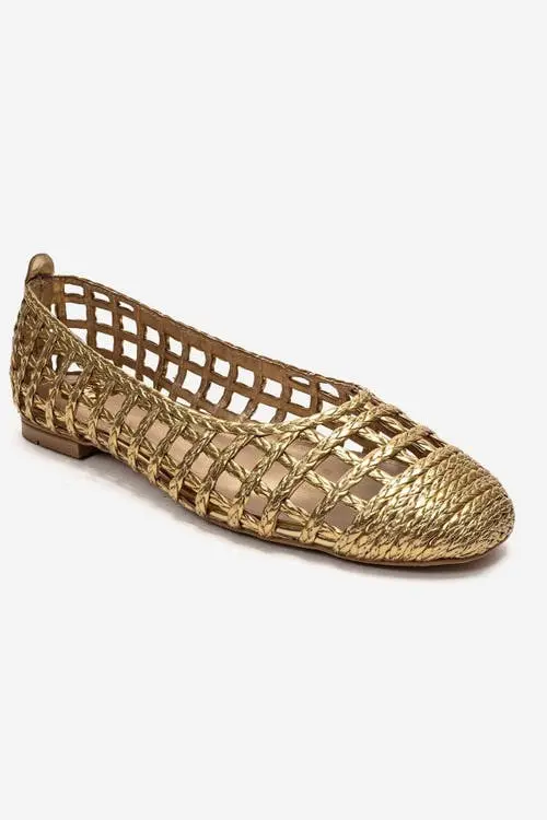 PROLOGUE SHOES Elvaris Woven Ballet Flat - Gold