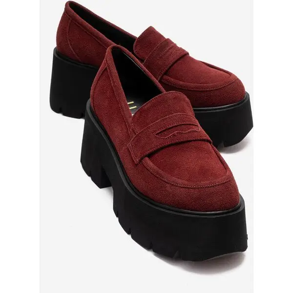 PROLOGUE SHOES Santia Chunky Platform Loafer - Burgundy Suede