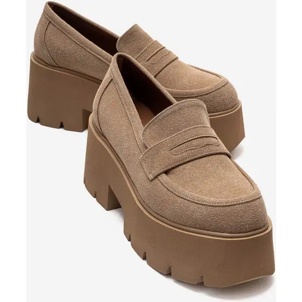 PROLOGUE SHOES Santia Chunky Platform Loafer - Cognac Suede