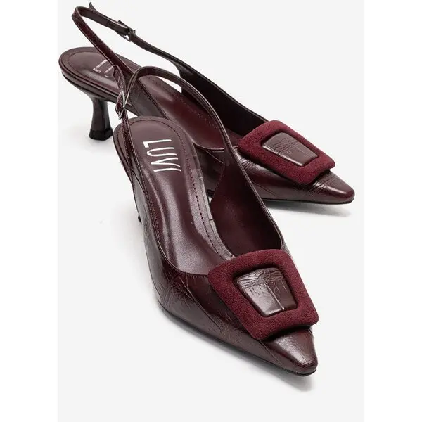 PROLOGUE SHOES Dublin Buckle Stiletto Pump - Burgundy Print