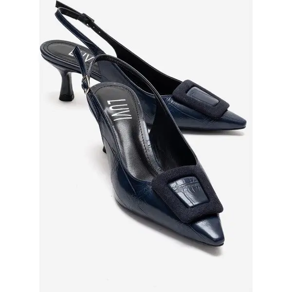 PROLOGUE SHOES Dublin Buckle Stiletto Pump - Navy Print