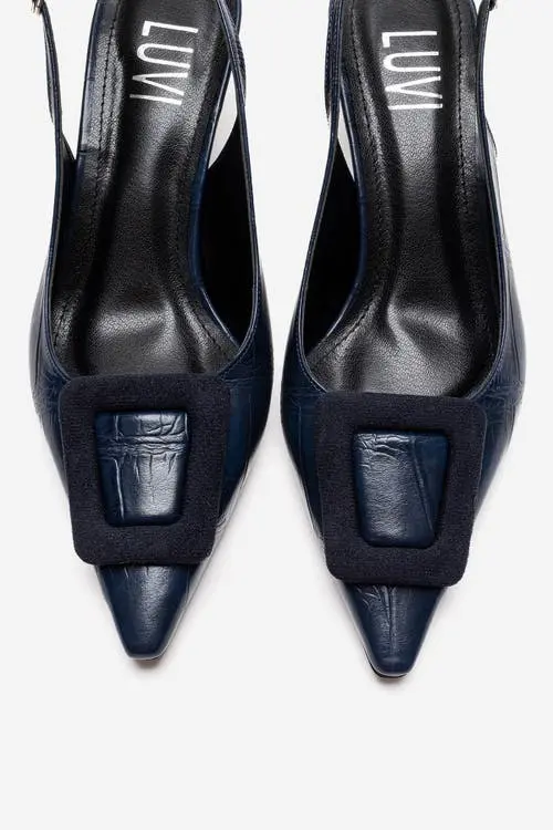 PROLOGUE SHOES Dublin Buckle Stiletto Pump - Navy Print