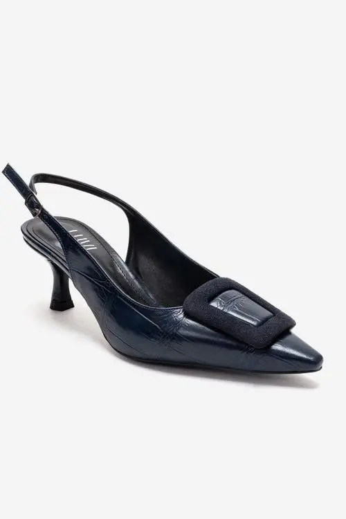 PROLOGUE SHOES Dublin Buckle Stiletto Pump - Navy Print