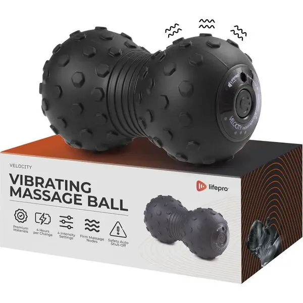 LIFEPRO Velocity Vibrating Peanut Massage Ball 4speed Deep Tissue Recovery Roller - Black