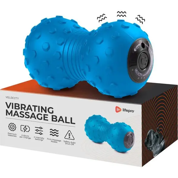 LIFEPRO Velocity Vibrating Peanut Massage Ball 4speed Deep Tissue Recovery Roller - Blue