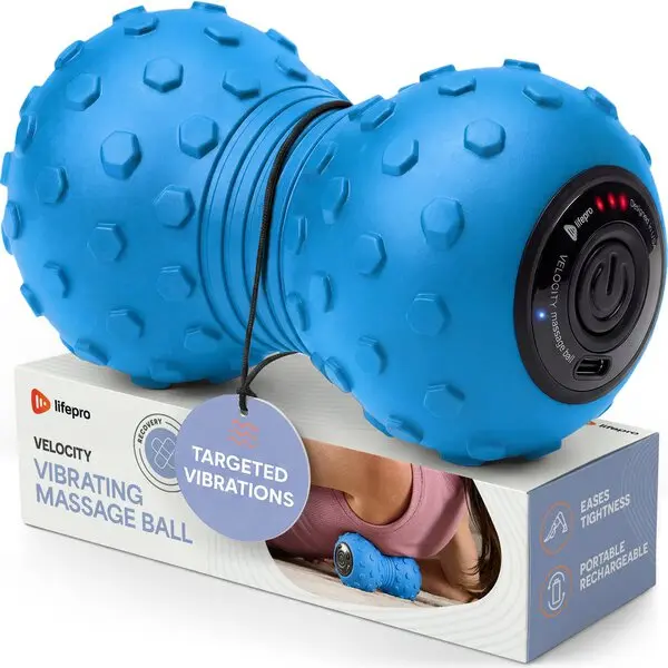 LIFEPRO Velocity Vibrating Peanut Massage Ball 4speed Deep Tissue Recovery Roller - Blue