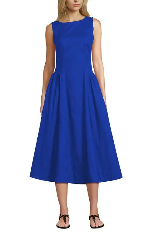 LANDS' END Poplin Boatneck Midi Dress - Vibrant Lapis
