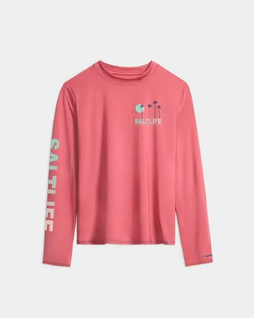 SALT LIFE Palmline Performance Long Sleeve Tee - Flamingo Heather