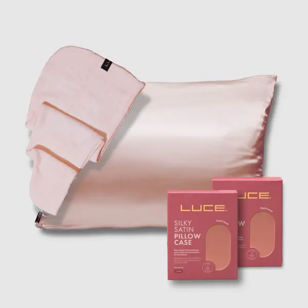 LUCE Silky Satin Pillowcases + Hair Towel Wrap - Pink
