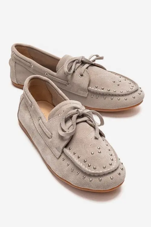 FOREVER & ALWAYS SHOES Cuesta Leather Lace Up Loafer - Beige Suede