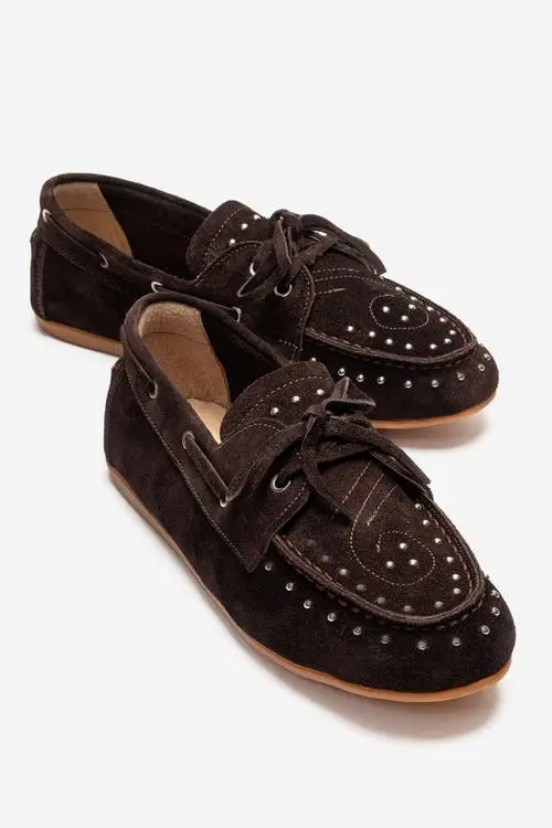 FOREVER & ALWAYS SHOES Cuesta Leather Lace Up Loafer - Brown Suede