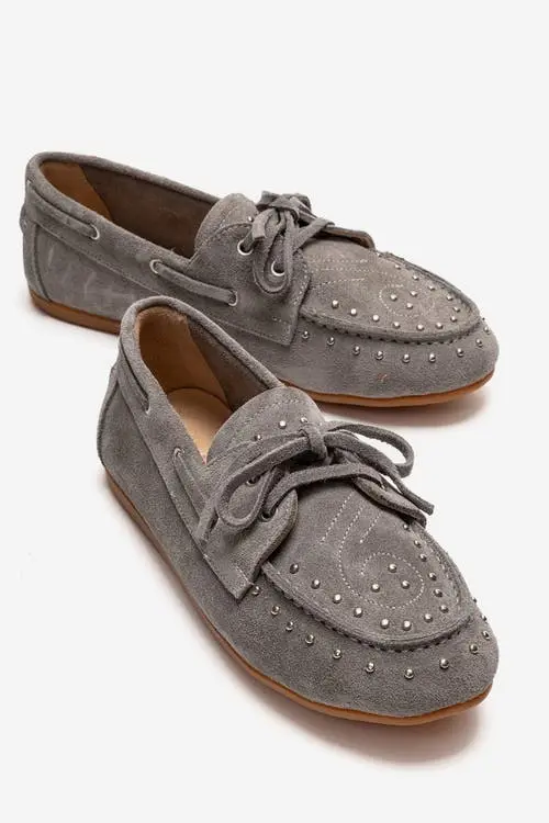 FOREVER & ALWAYS SHOES Cuesta Leather Lace Up Loafer - Grey Suede