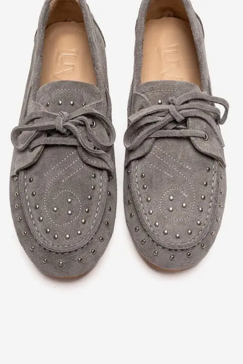 FOREVER & ALWAYS SHOES Cuesta Leather Lace Up Loafer - Grey Suede