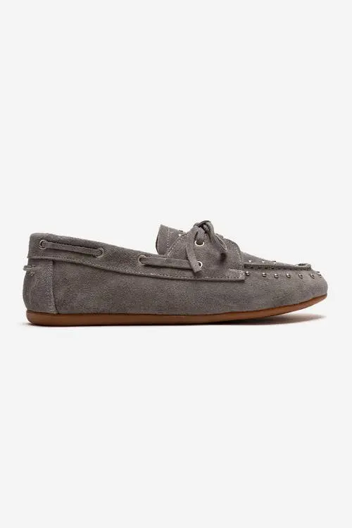FOREVER & ALWAYS SHOES Cuesta Leather Lace Up Loafer - Grey Suede