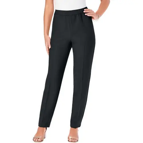 Roaman's Classic Bend Over® Structured Straight Leg Pull-on Pant - Black