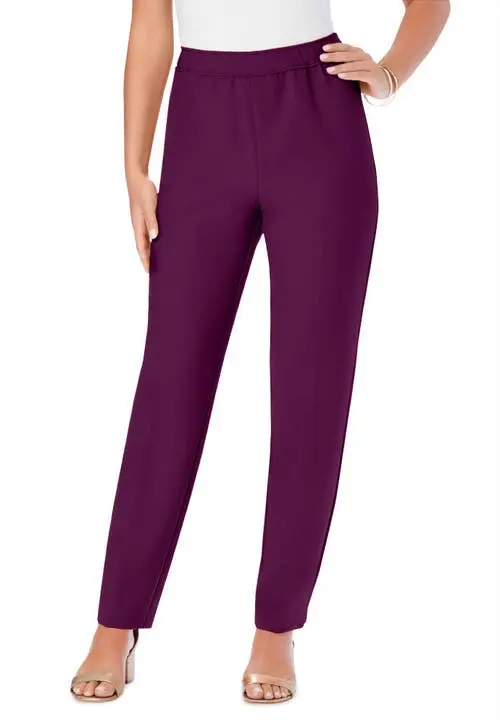 Roaman's Classic Structured Straight Leg Pull-on Pant - Grape