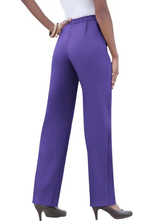 Roaman's Classic Structured Straight Leg Pull-on Pant - Grape