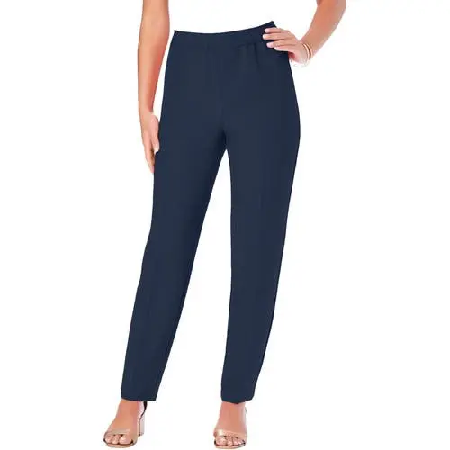 Roaman's Classic Structured Straight Leg Pull-on Pant - Navy