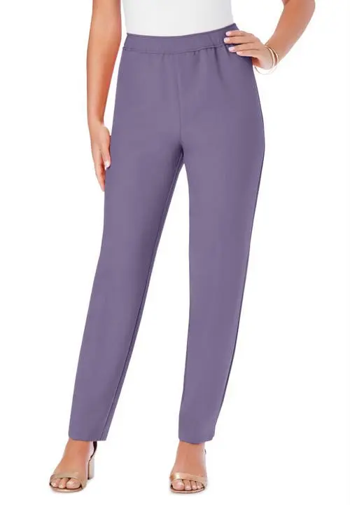 Roaman's Straight Leg Pull-on Pants - Soft Grape