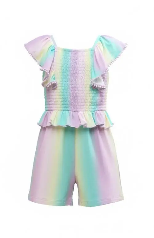 MIA BELLE GIRLS Mermaid Breeze Ombre Ruffle Romper - Blue-green