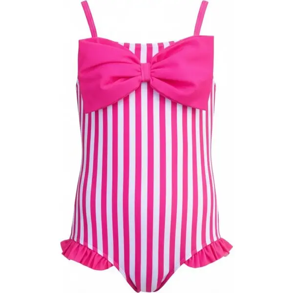 MIA BELLE GIRLS Seaside Stripes Bow One-piece Swimsuit - Pink