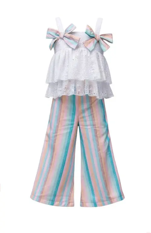 MIA BELLE GIRLS Coastal Boho Lace Top And Palazzo Pant Set - White