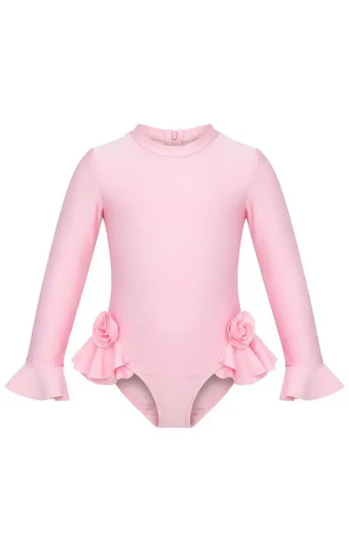 MIA BELLE GIRLS Rose Petal Rash Guard One-piece Swimsuit - Pink
