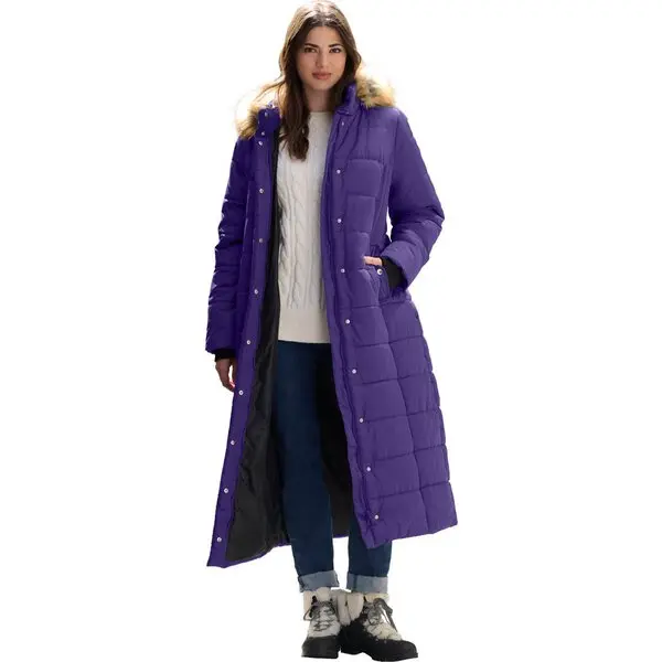ROAMAN'S Maxi Length Puffer Coat With Detachable Hood - Midnight Violet